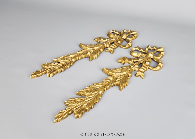 Pair of Antique French Brass Pediments | Ornate Wall Hanging Ribbon Bow ...