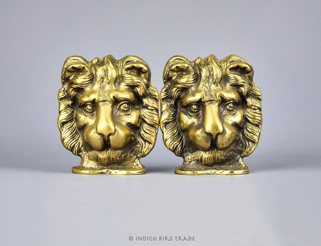 1880's Pair of English Bronze Lion Head Bookends | Antique Victorian ...