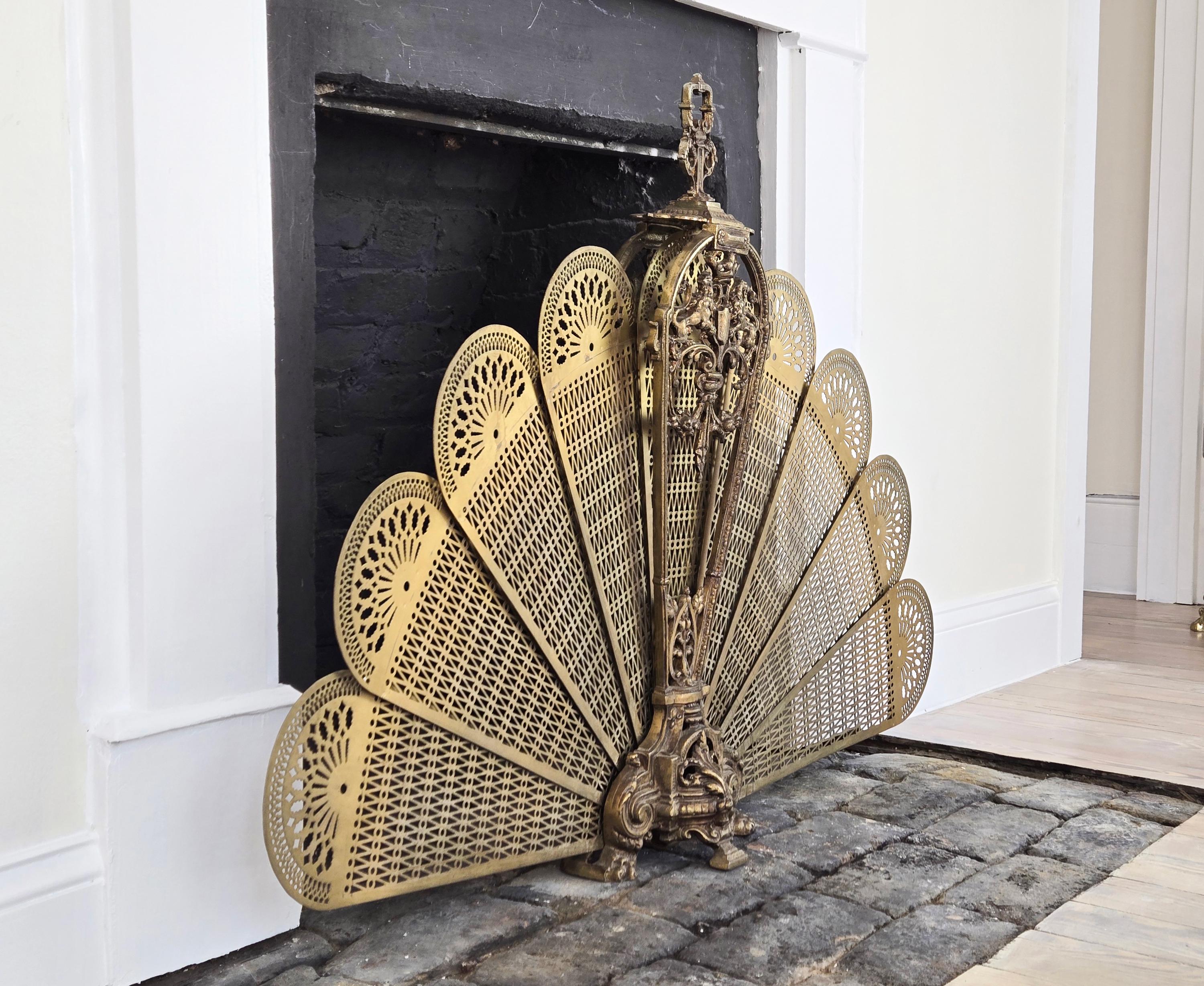 Rare Large French Louis XVI Style Gilded Bronze Fan-shaped Fireplace ...