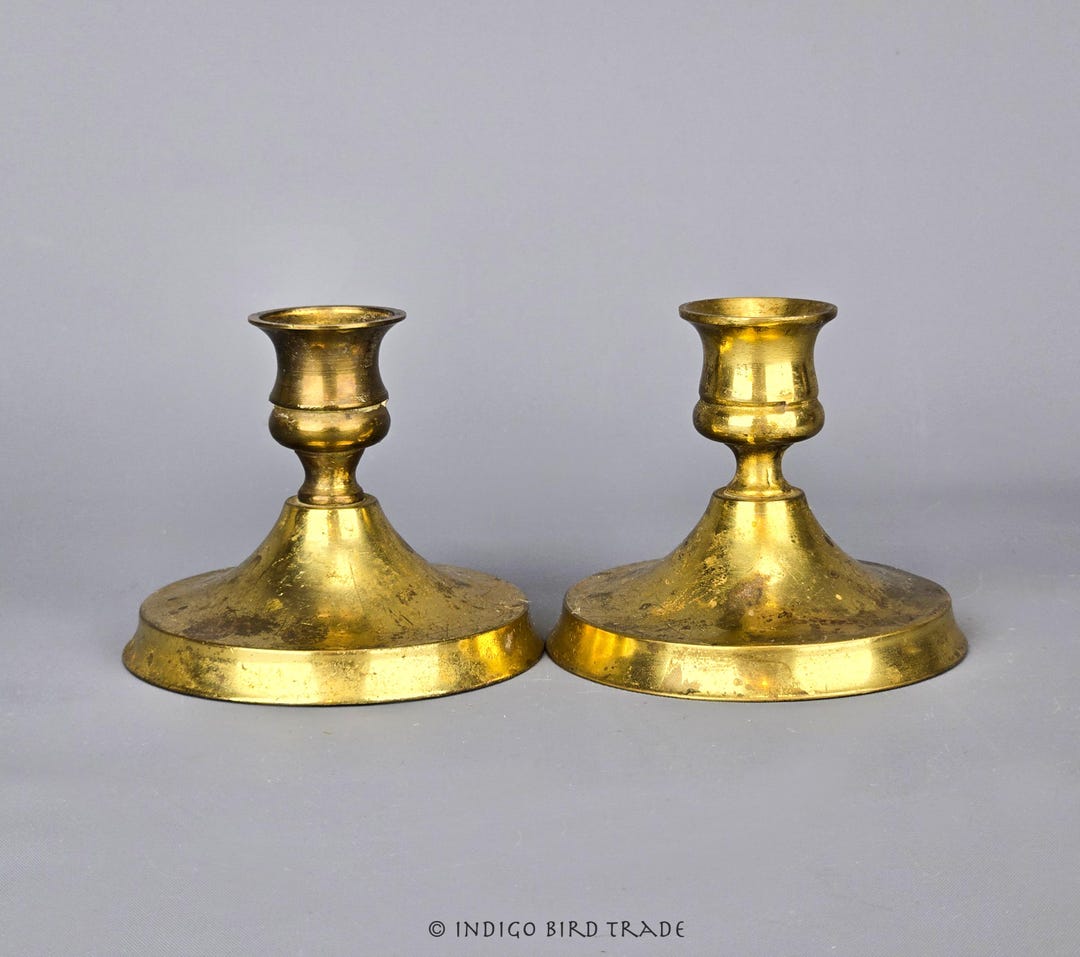 Pair of English Solid Brass Candlesticks Round Base | Vintage Taper ...
