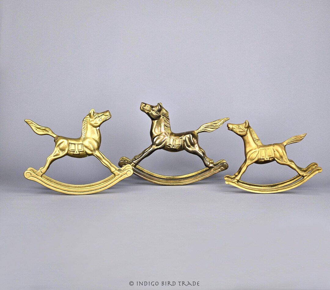 Vintage Solid Brass Rocking Horse Statues | Collection of Metal Rocking ...