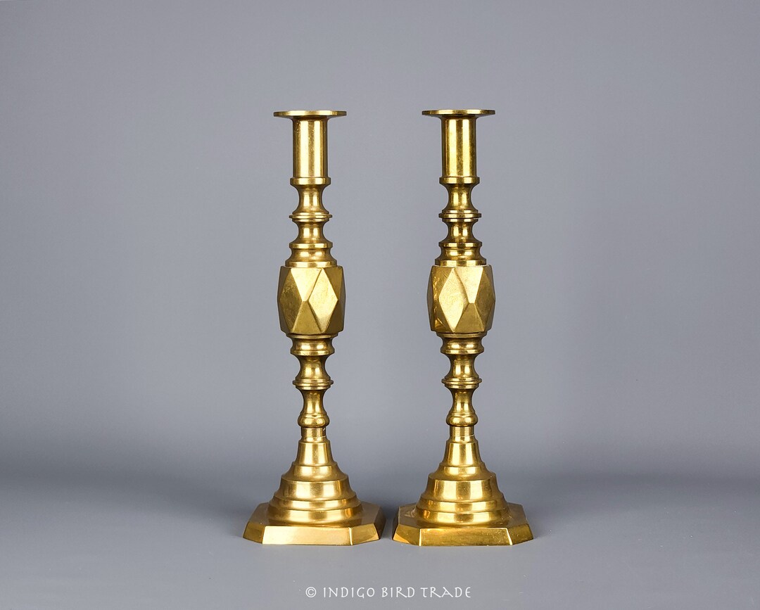 Pair of Tall Vintage Brass Candle Holders Antique Candlestick Ace of ...