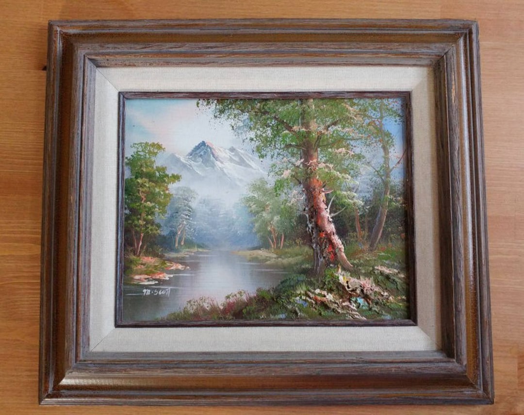 Vintage M.scott Original Framed Oil Painting on Canvas Mountain River ...