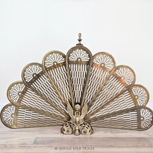 Antique Brass Griffin Peacock Fan Fireplace Folding Screen | Victorian ...