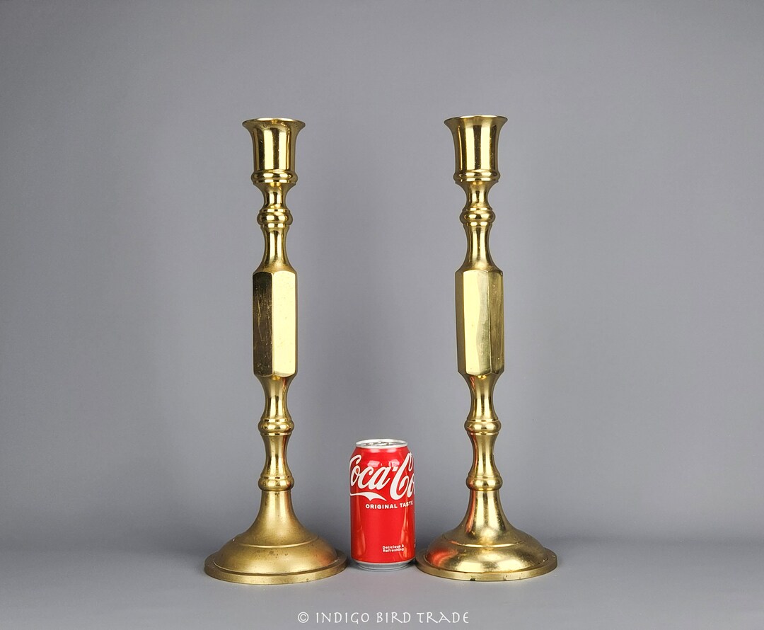 18" Extra Tall Floor Brass Candlesticks Set of 2 | Pair of Vintage Gold ...