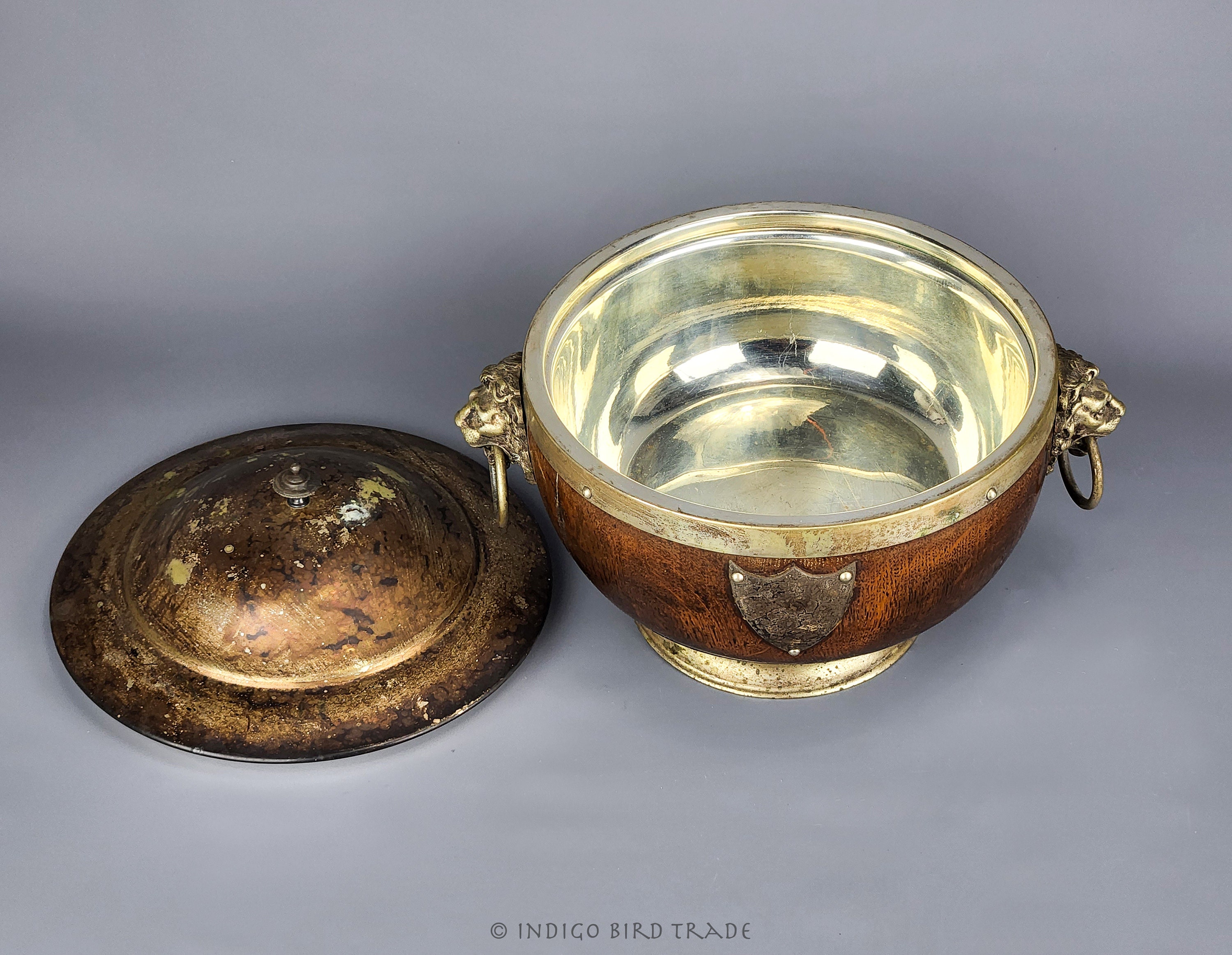 Antique English Oak & Silver Plated Victorian Pedestal Trophy Salad or ...