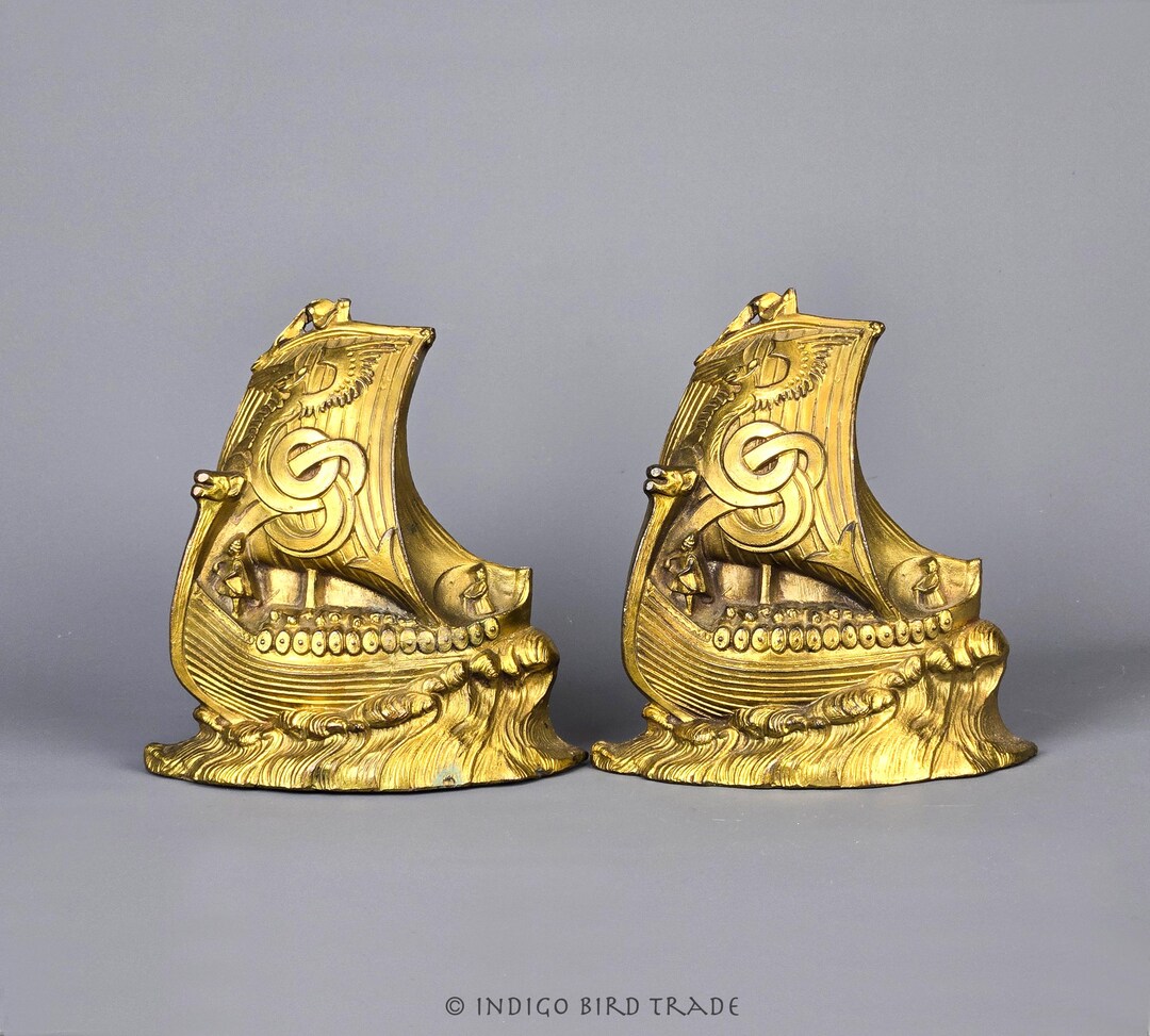 Rare Antique Viking Drakkar Ship Bookends - Set of 2 | Pair of Vintage ...