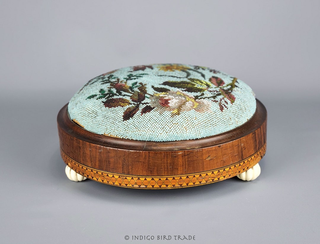 1800's Victorian English Beaded Tuffet Foot Stool Porcelain Feet ...