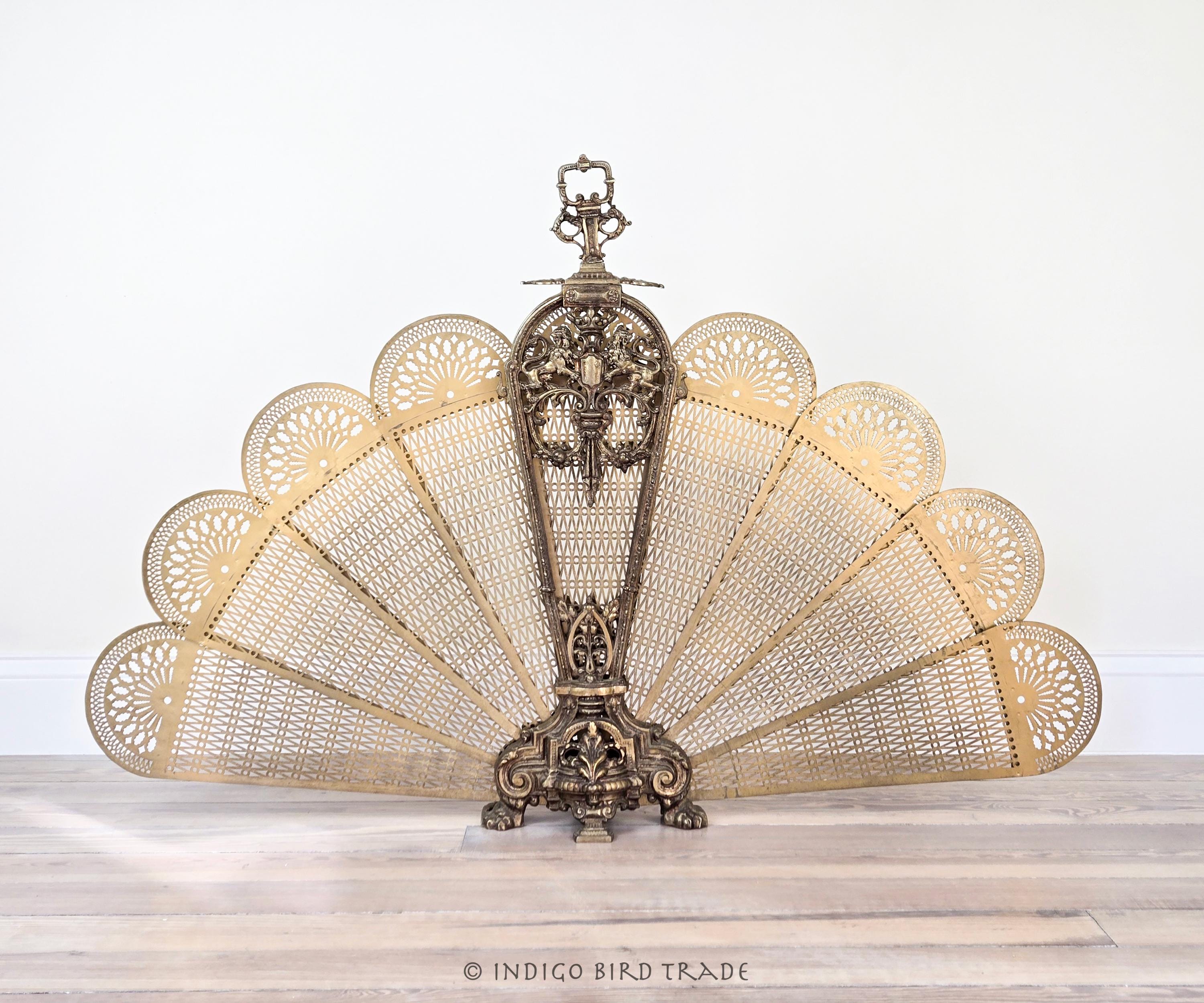 Rare Large French Louis XVI Style Gilded Bronze Fan-shaped Fireplace ...