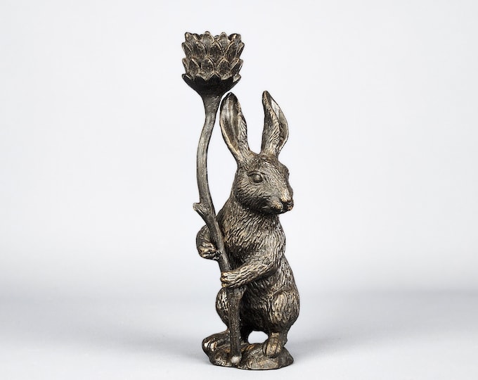 Bronze Rabbit Butler With Flower Candle Holder | Vintage Cast Metal ...