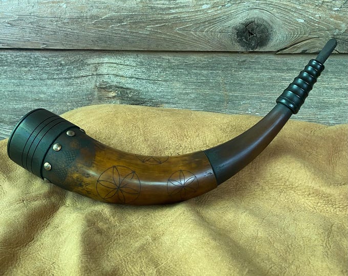 Early Virginia Variant/shenandoah Valley Style Powder Horn With Brass ...