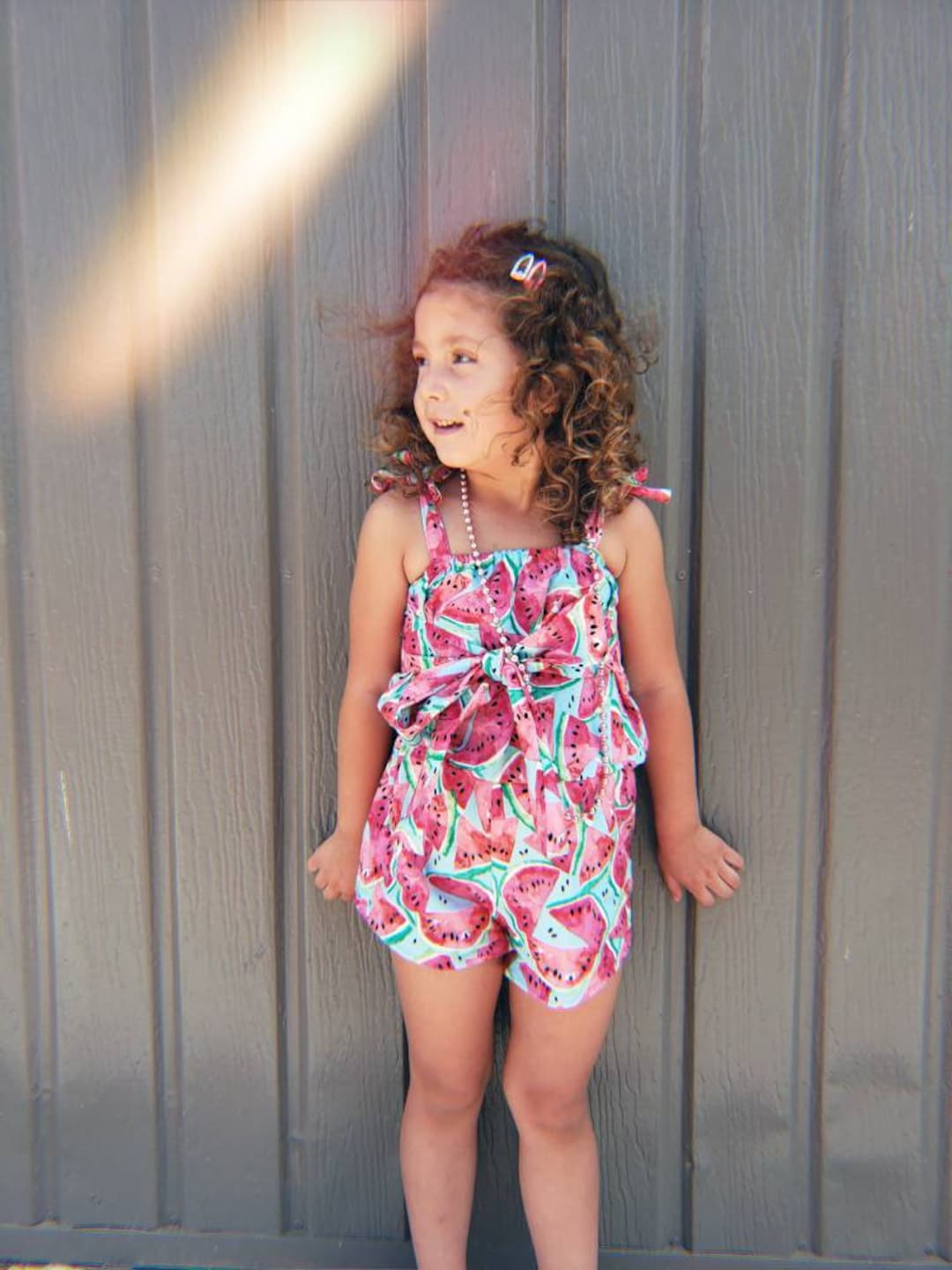 Watermelon Romper With Bow Details - Etsy