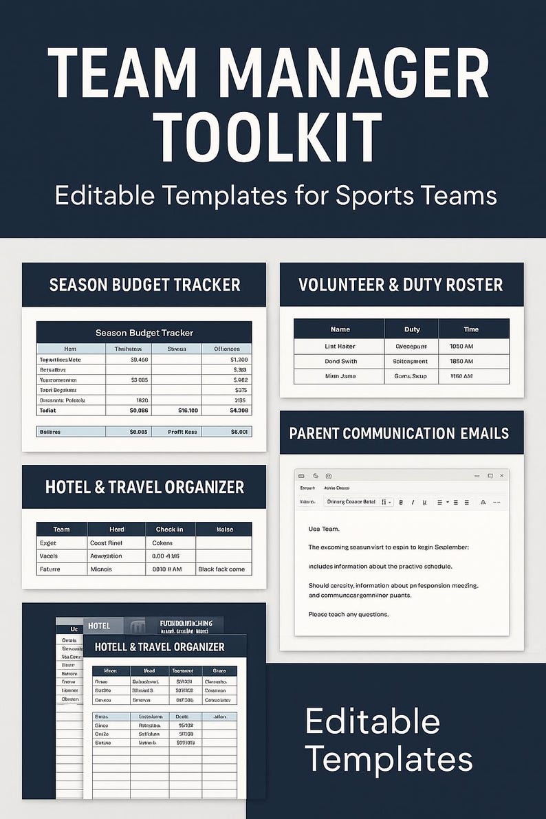 Team Manager Toolkit | Editable Templates for Sports Teams & Season ...