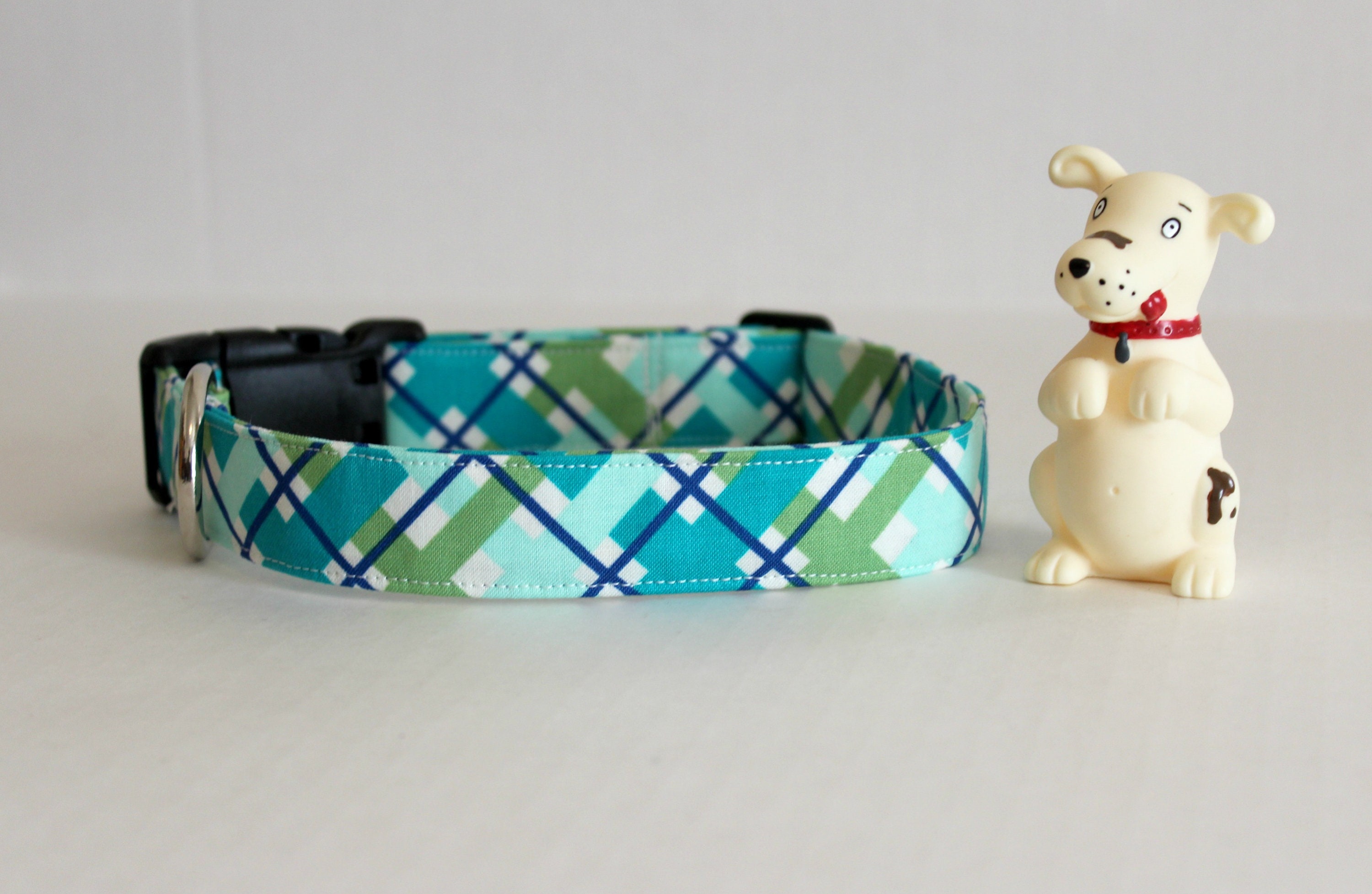 Plaid Print Dog Collar, Blue White Plaid Dog Collars, Pet Collar ...