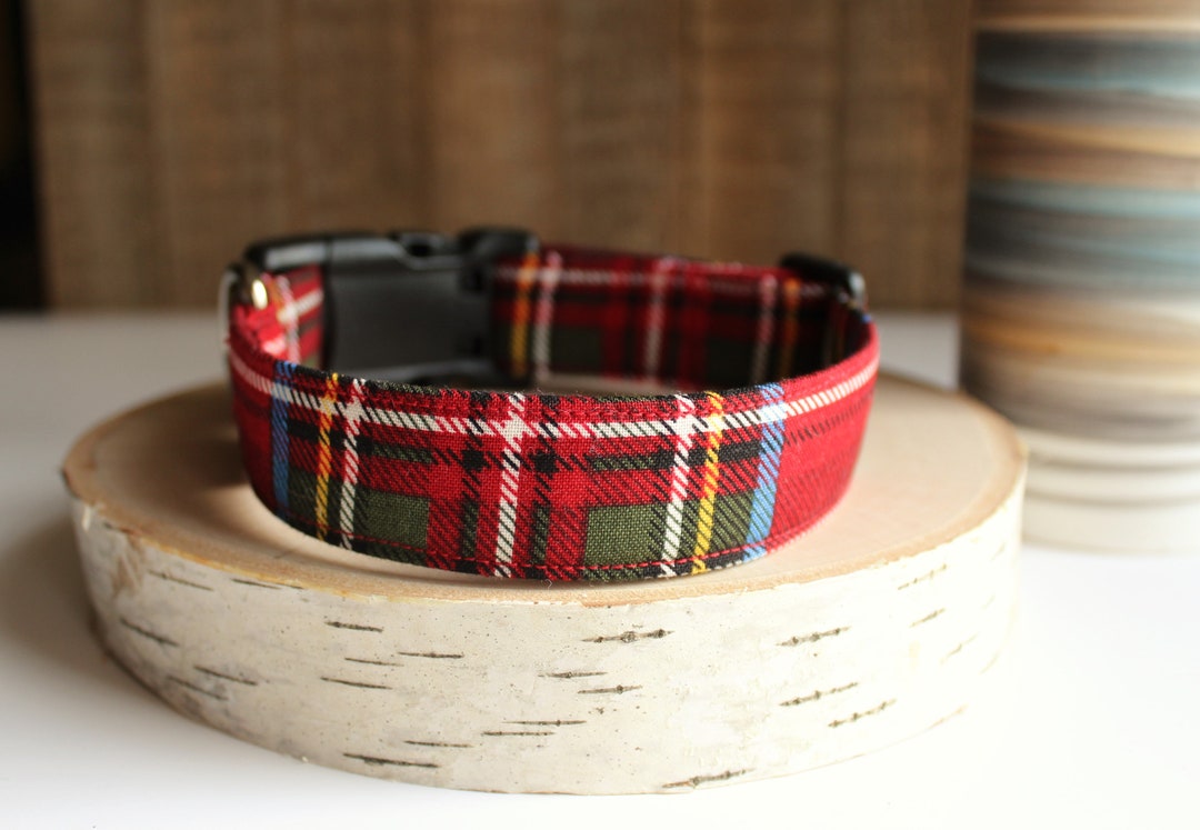Red Dog Collar, Red Plaid Dog Collar, Trendy Dog Collars, Handmade Pet ...