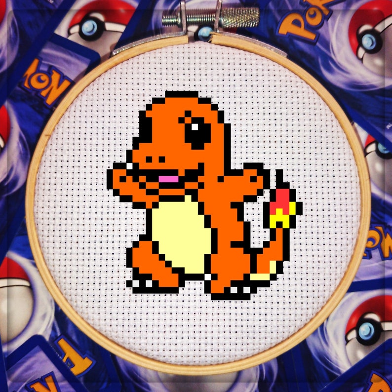 Pokémon 004 Charmander 8-bit Pixel Cross Stitch Pattern PDF Instant ...