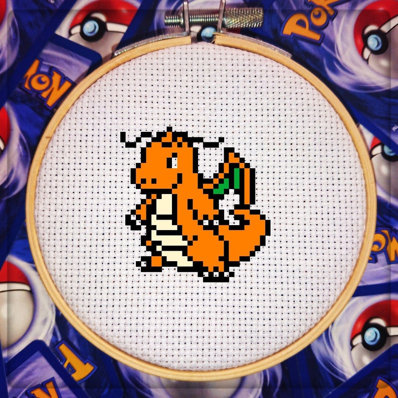 Pokémon 149 Dragonite 8-bit Pixel Cross Stitch Pattern PDF - Etsy