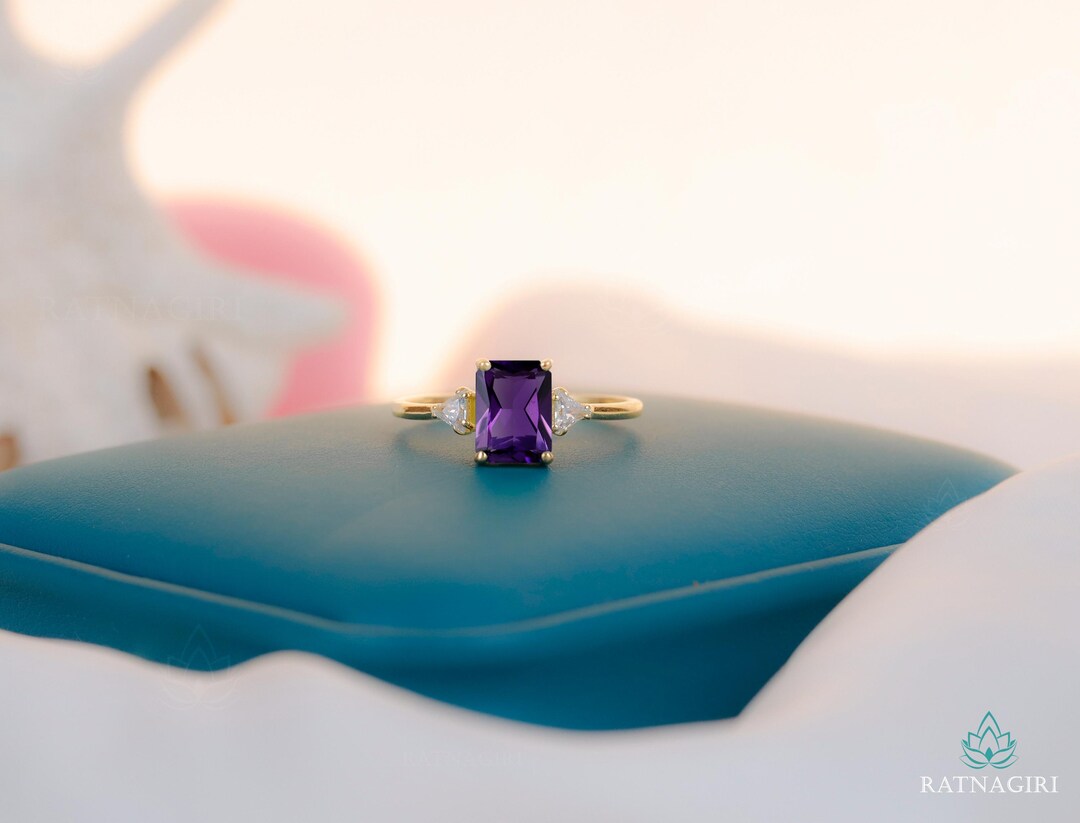 Purple Amethyst Radiant Cut Ring, 18k Gold Vermeil, Silver Handmade ...