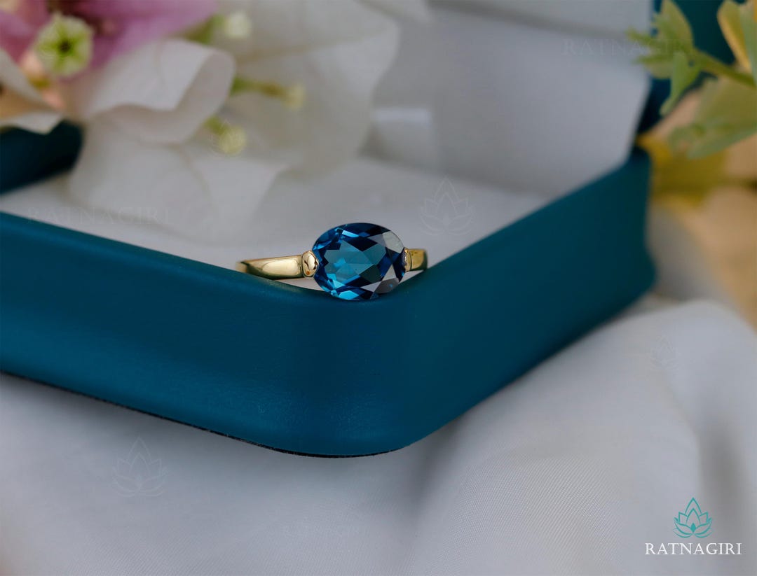 London Blue Topaz East West Ring,18k Gold Vermeil Handcrafted Ring ...