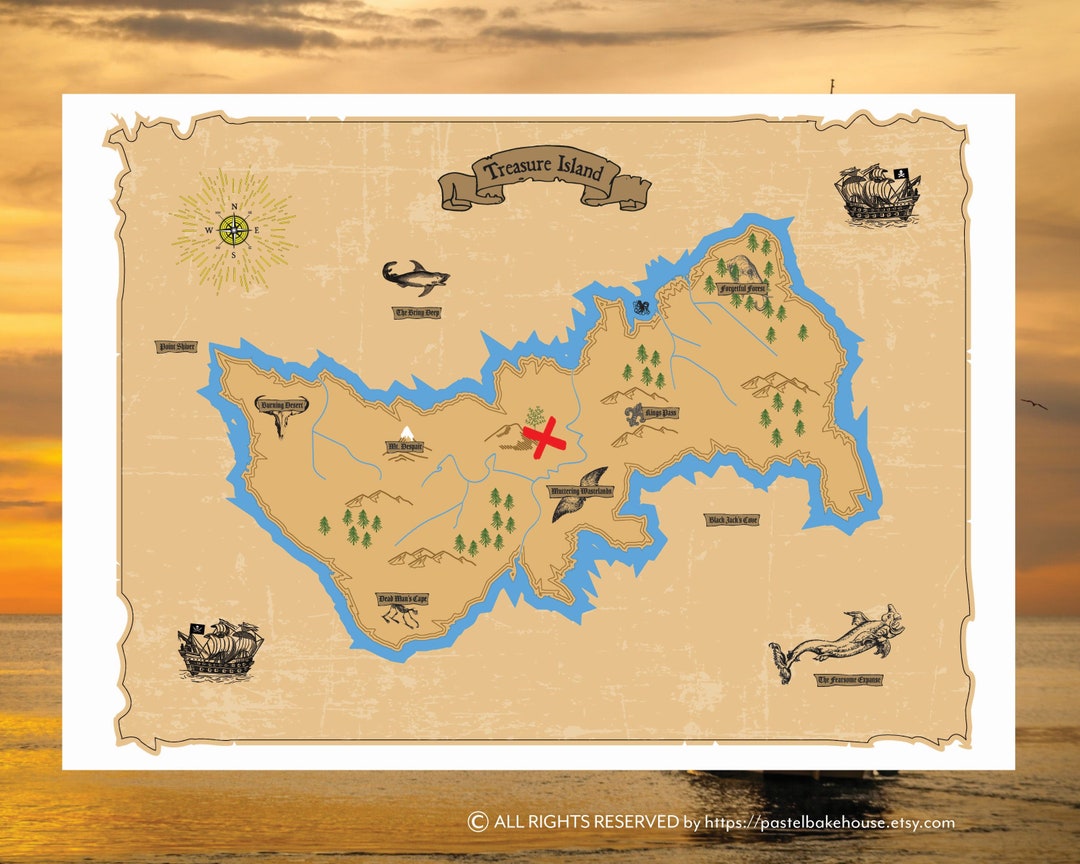 Pirate Treasure Map, Pirate Party, Printable, Instant Download ...