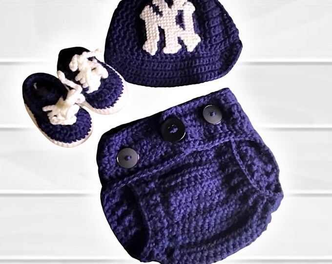 Crochet New York Yankees Baby Diaper Cover Set, Newborn Outfit - Etsy