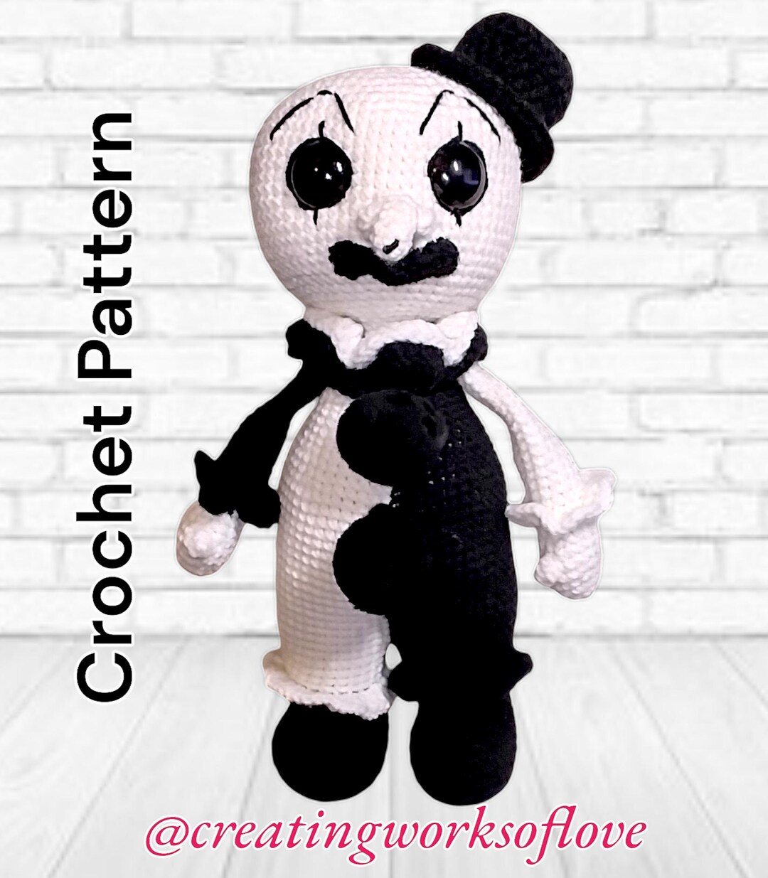 Crochet Horror Clown Pattern: Black and White Amigurumi (PDF Pattern ...