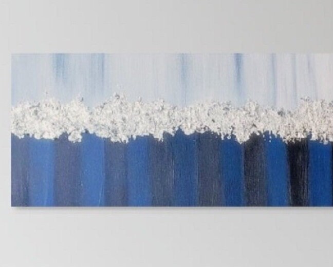 Abstract Silver Leaf Painting Navy Blue Textured Painting on - Etsy