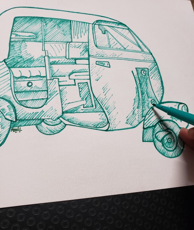 Original Drawing of a Vintage Auto Rickshaw/ink Pen Illustration ...