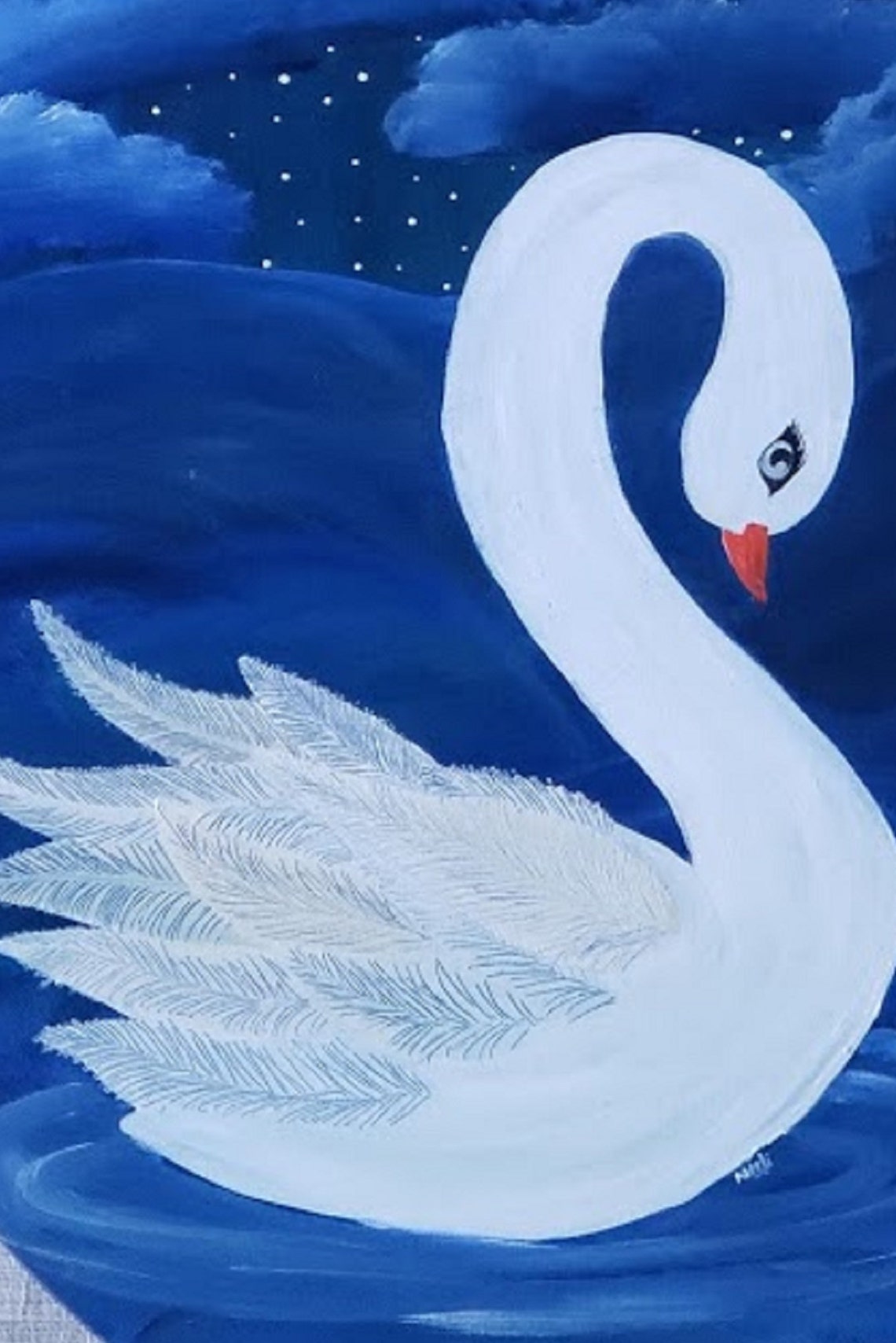 White Swan Oil on Canvas Painting/ Blue Ponds/original Hand Painted ...