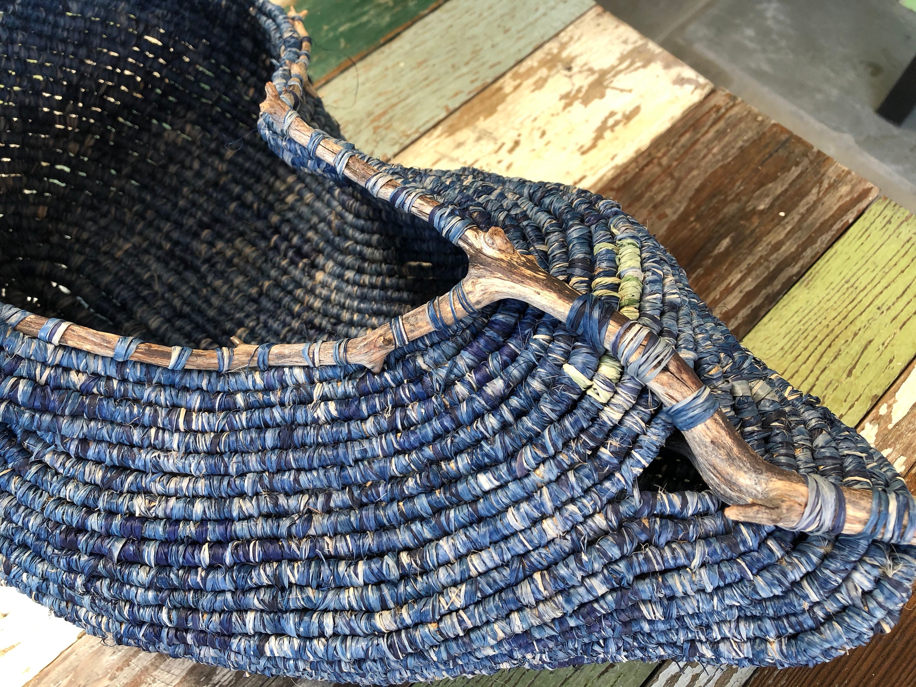 Handmade Coiled Raffia Basket With Buck's Lake Drift Branches - Etsy
