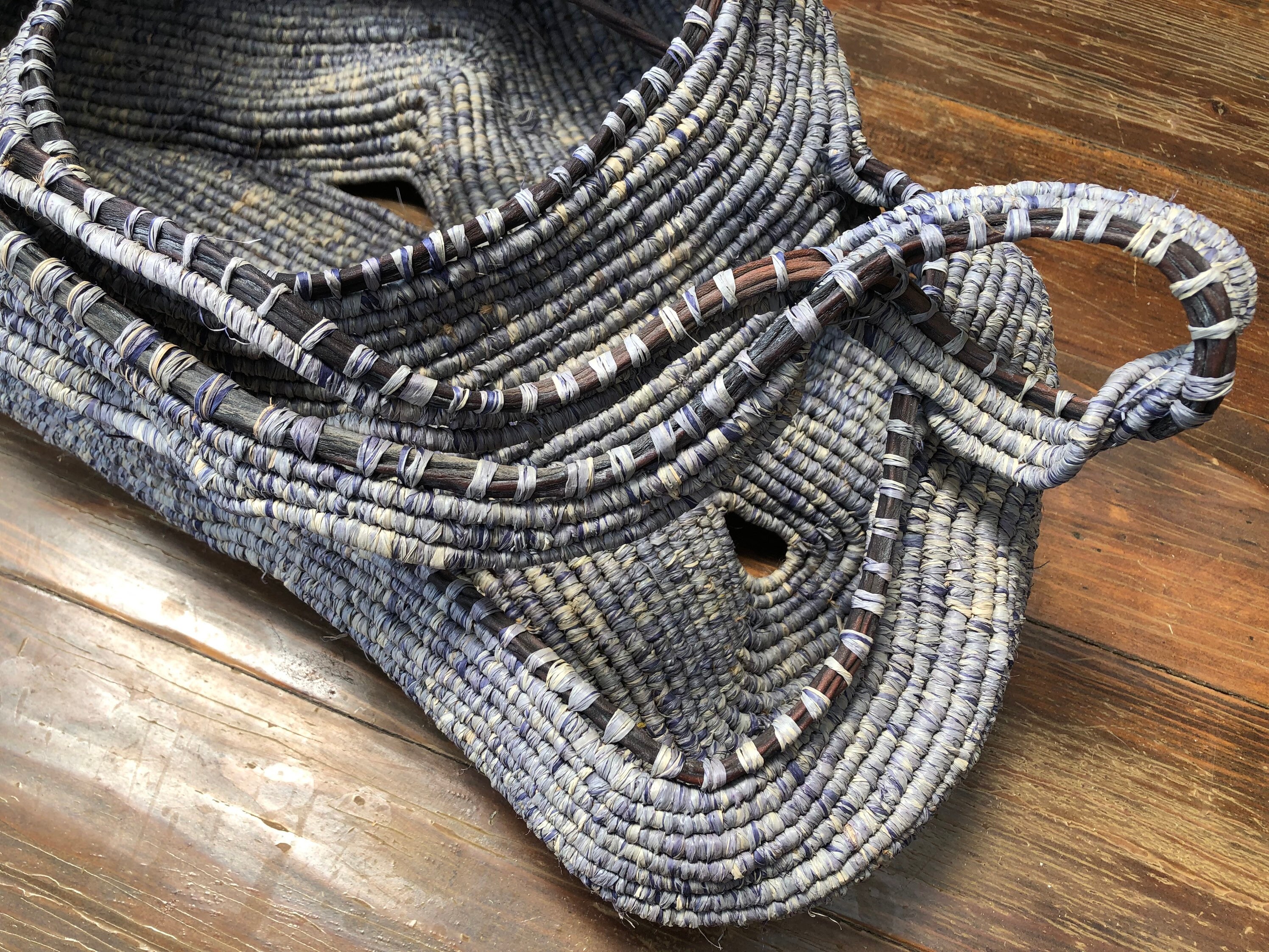 Handmade Sculptural Basket With Seaweed, Coiled Raffia, Organic Shape ...