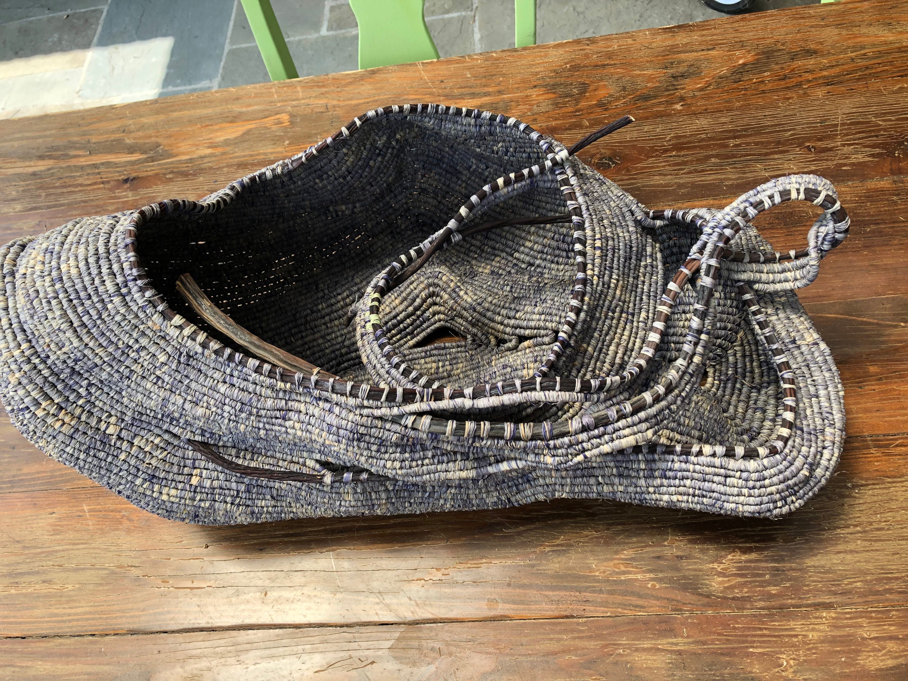 Handmade Sculptural Basket With Seaweed, Coiled Raffia, Organic Shape ...