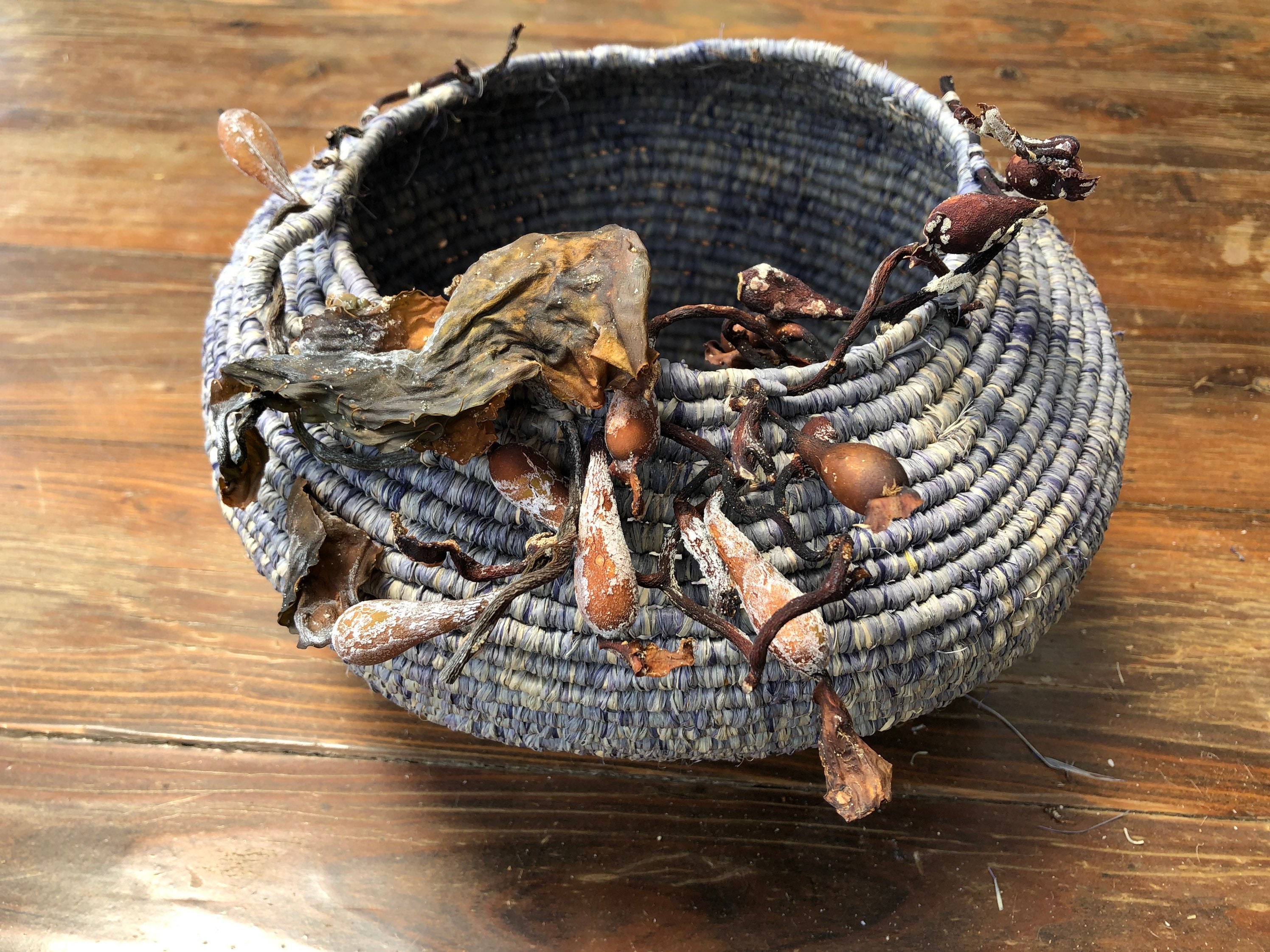 Handmade Coiled Raffia Basket With Kelp Seaweed Embellishment - Etsy