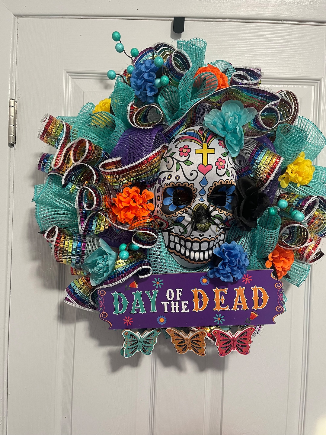 Day of the Dead Skull Wreath Front Door Decor and Wall Hanger Decor ...
