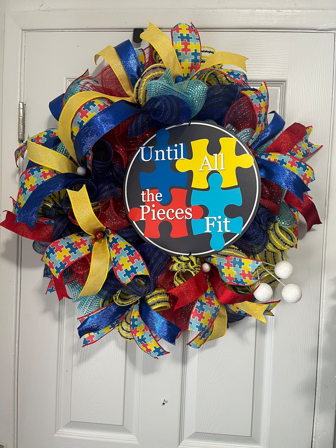 Autism Awareness Wreath: Colorful Puzzle Piece Door Decor - Etsy