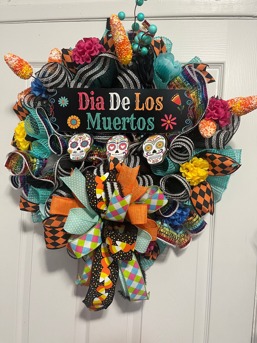 Fall Dia De Los Muertos Day of the Dead Wreath and Front Door Decor and ...