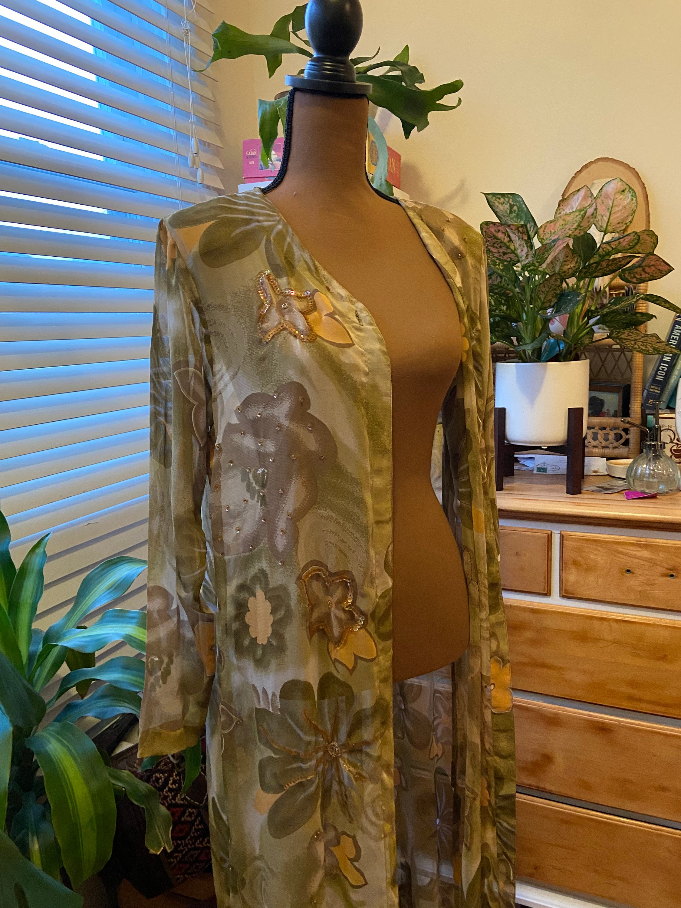 Vintage Sheer 90s Green Duster, Size S/M, Sequined Detailing - Etsy
