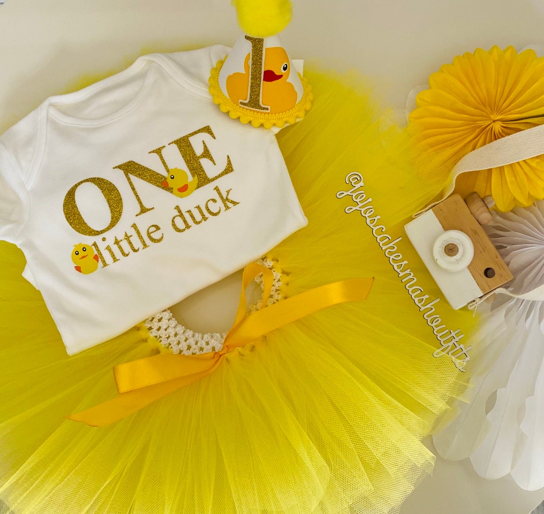 Baby Girls Yellow ‘one’ Little Duck. Cake Smash Outfit. Tutu, Vest ...