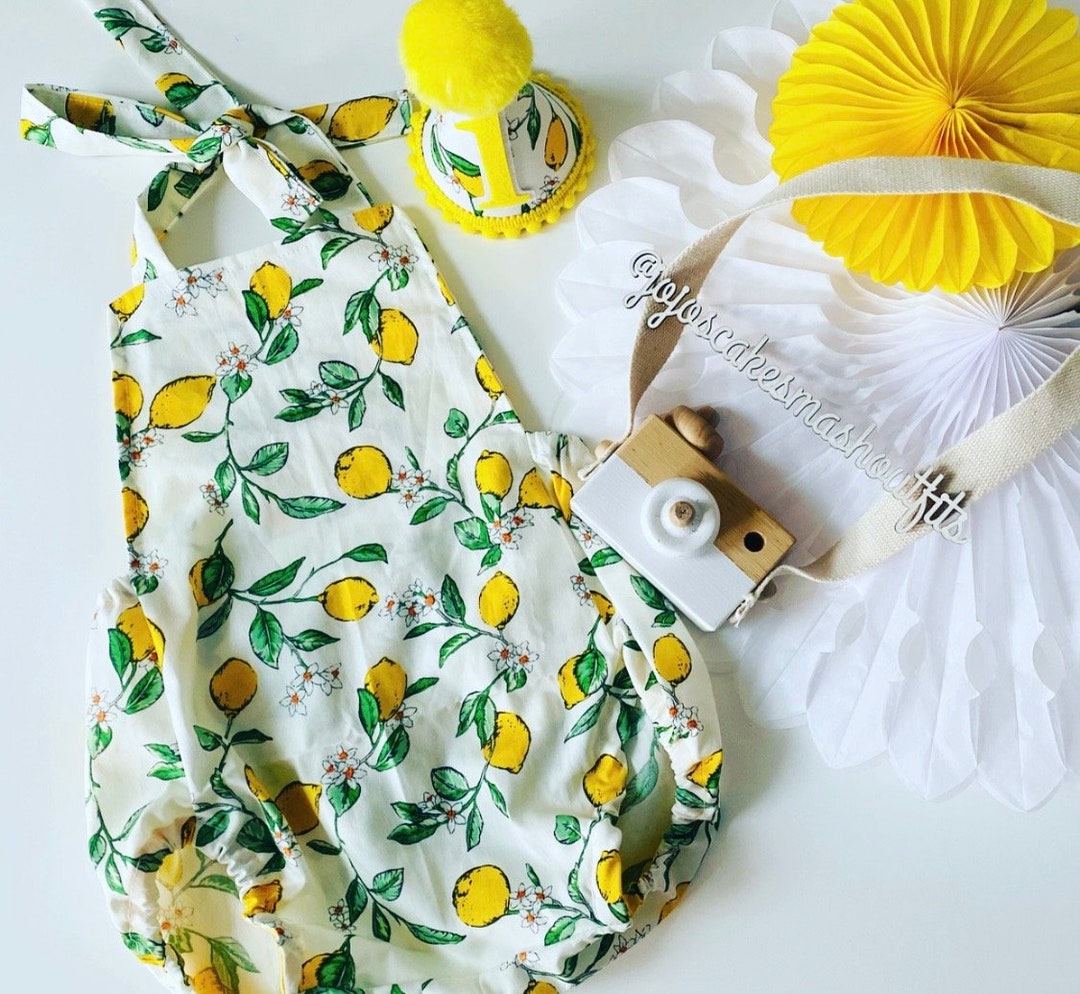 Lemon Yellow Cake Smash Outfit With Bow Headband or Party Hat. Party ...