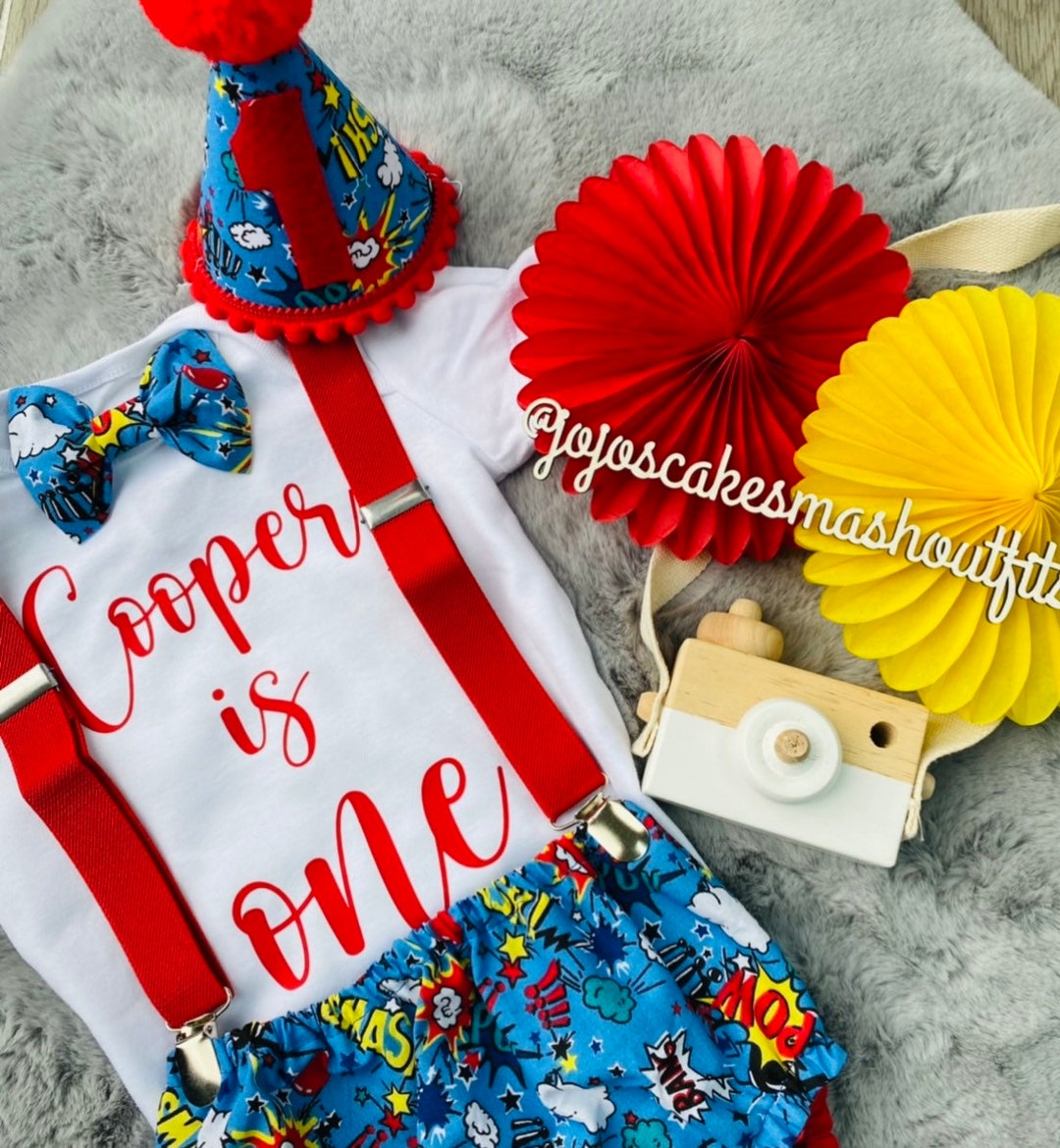 Superhero Cake Smash Outfit: Handmade Baby Boy 1st Birthday Set. - Etsy