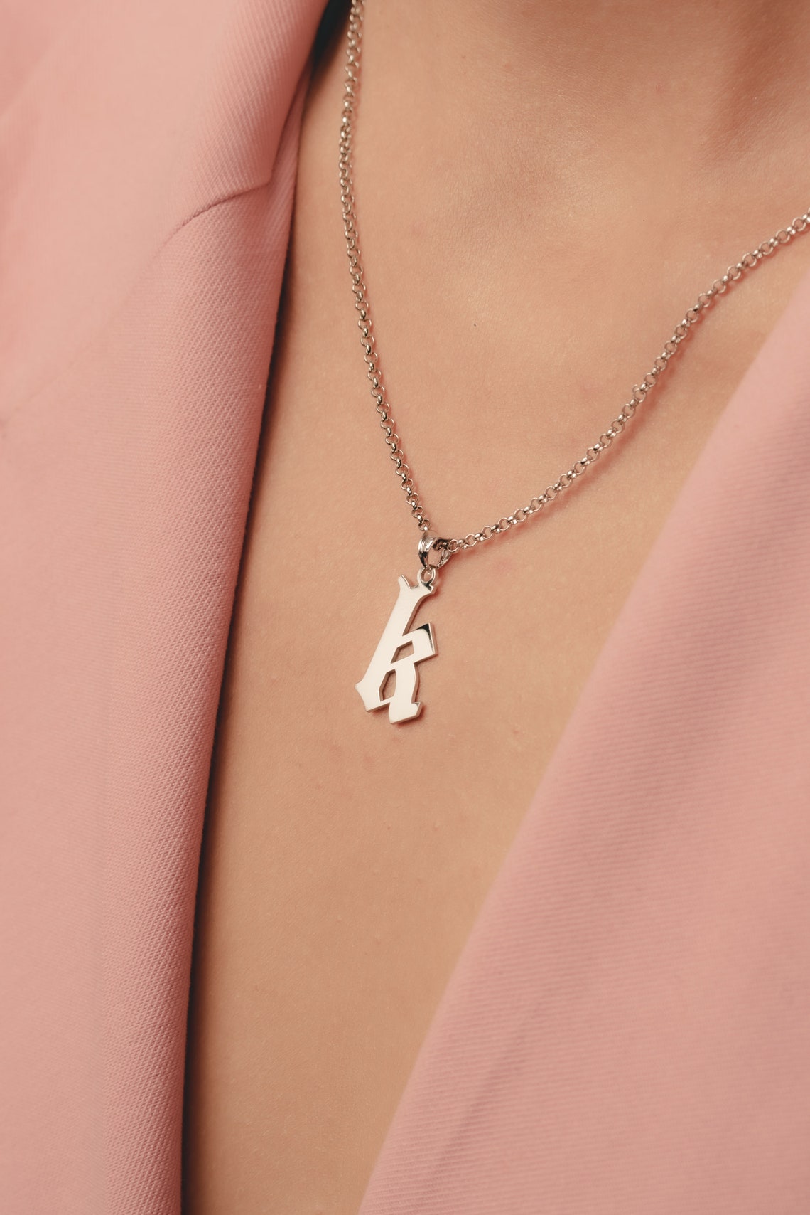 Gothic Letter Necklace Dainty Initial Necklace Old English - Etsy