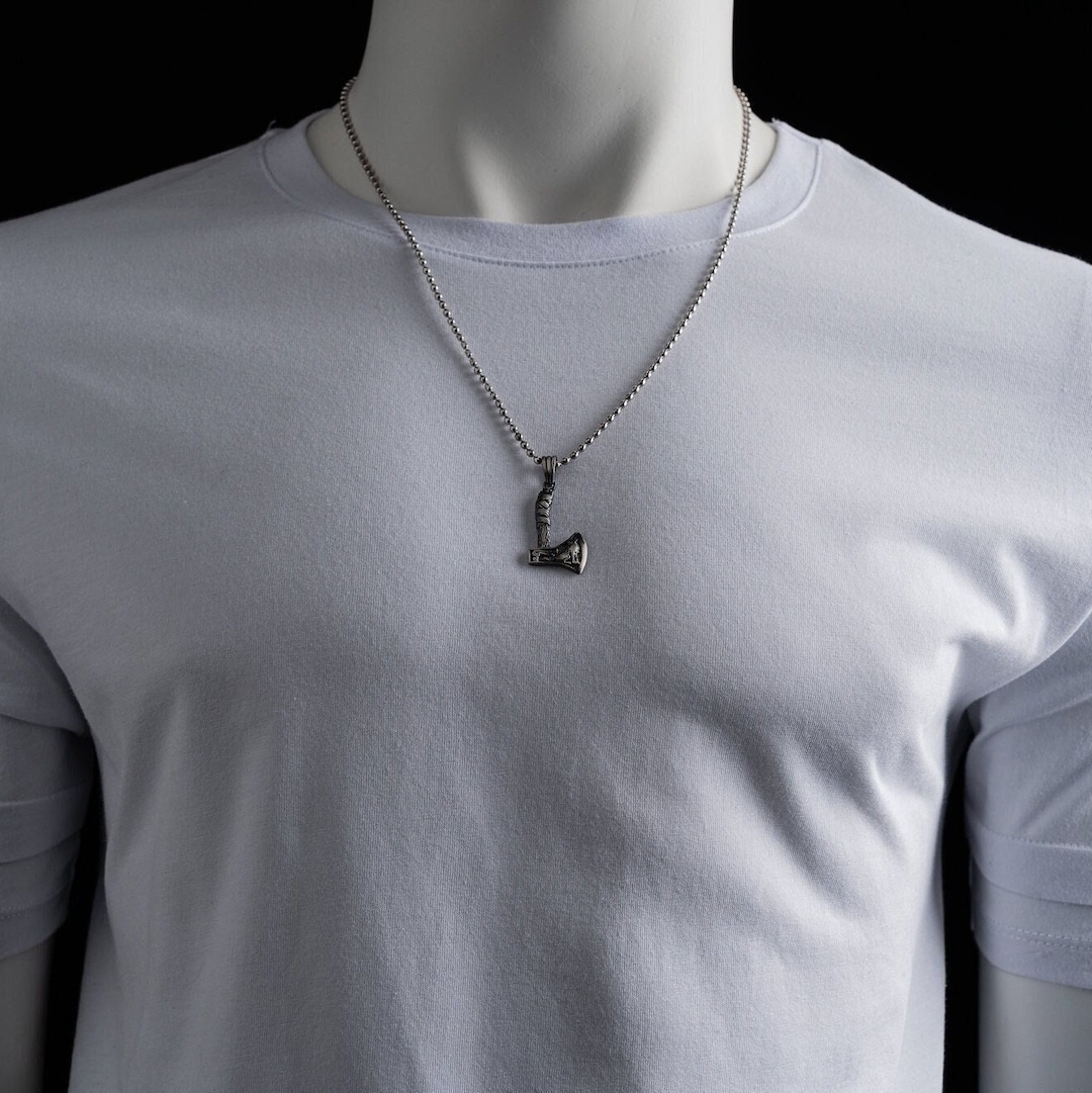 Silver Battle Axe Necklace - Mens Silver Axe Pendant With Chain ...