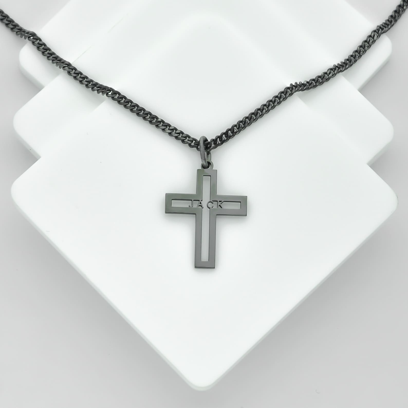 Personalized Engraved Cross Necklace Black Bar Necklace - Etsy