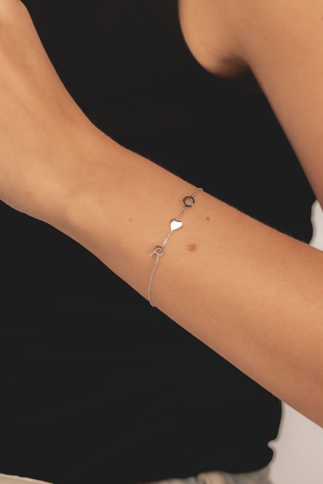 Sterling Silver Initial Bracelet: Custom Letter Charm Bracelet - Etsy