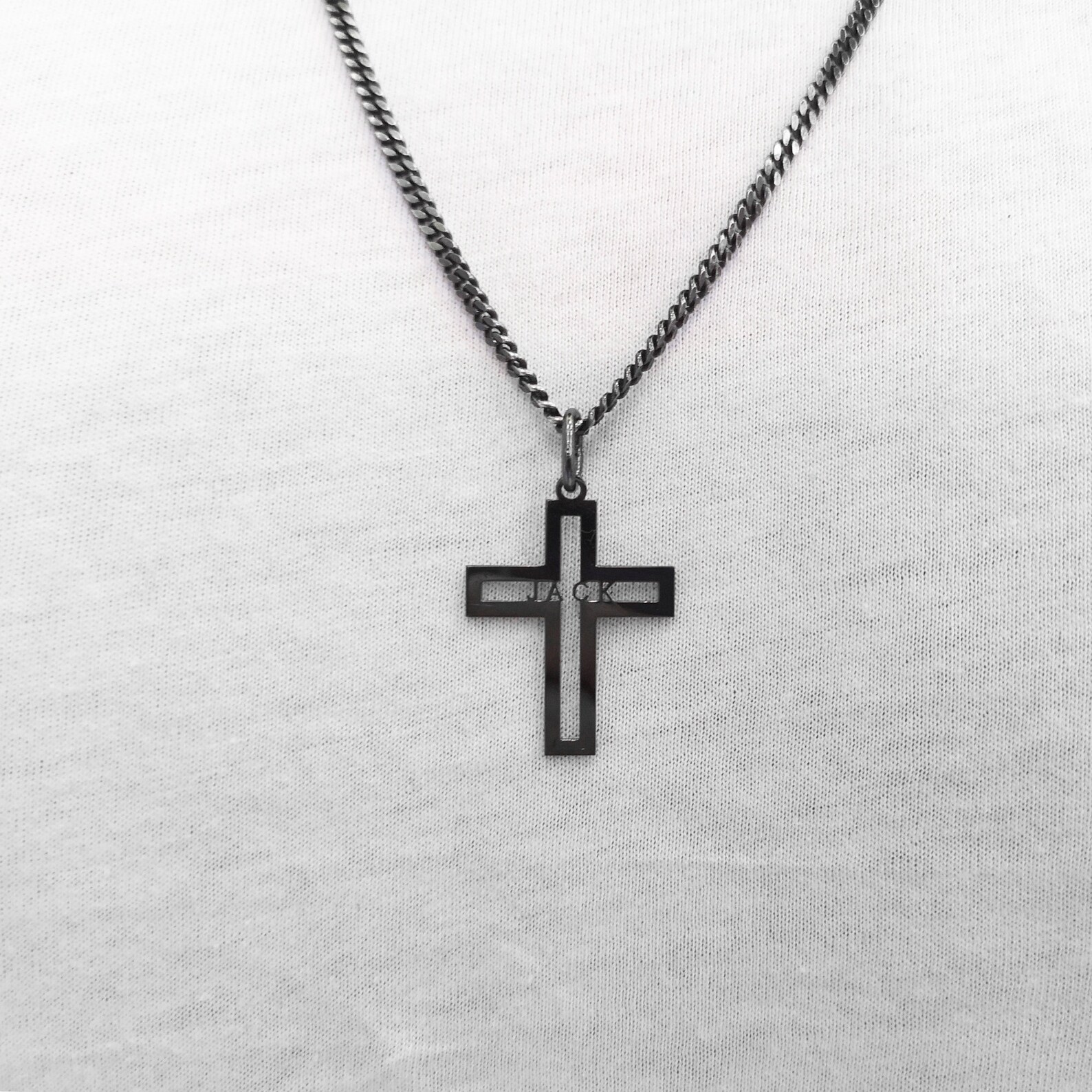 Personalized Engraved Cross Necklace Black Bar Necklace - Etsy