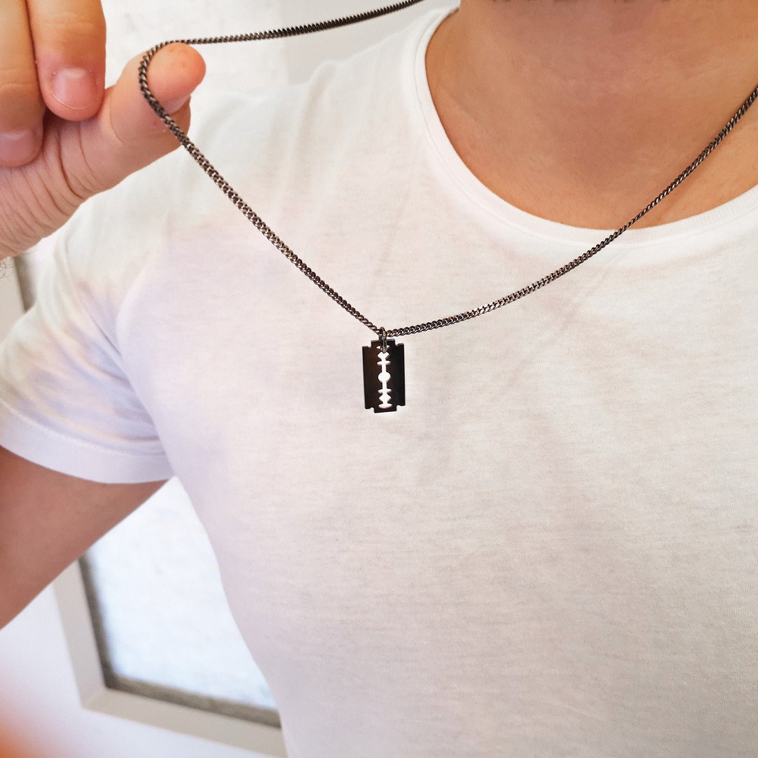 Black Razor Blade Necklace: Custom Sterling Silver Pendant - Etsy