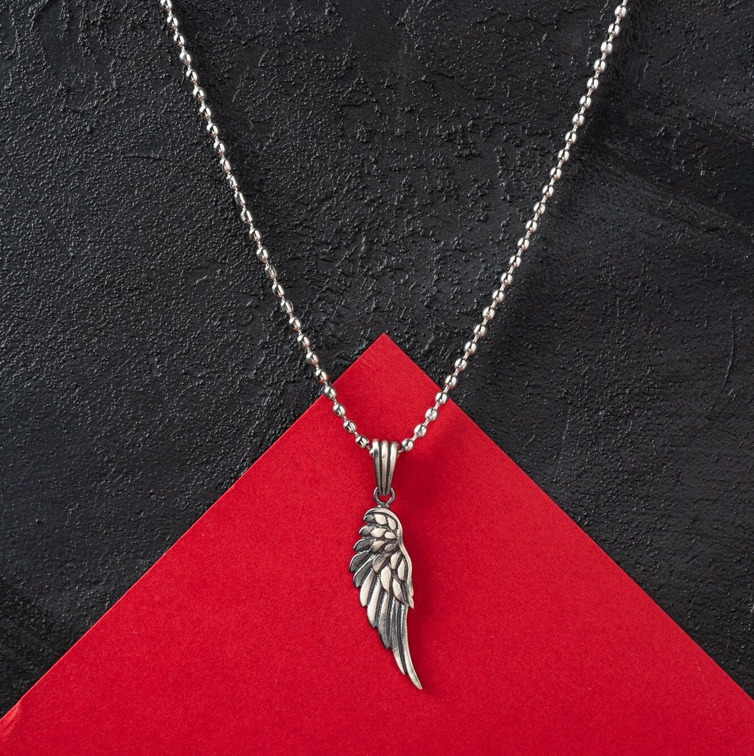 Sterling Silver Wing Necklace - Angel Pendant for Men - Etsy