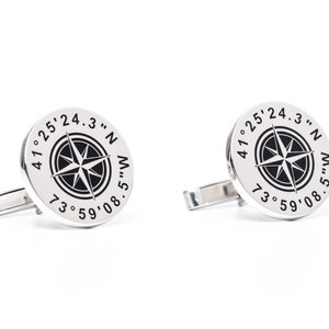 Custom Compass Coordinate Cufflinks: Sterling Silver Nautical Gift - Etsy