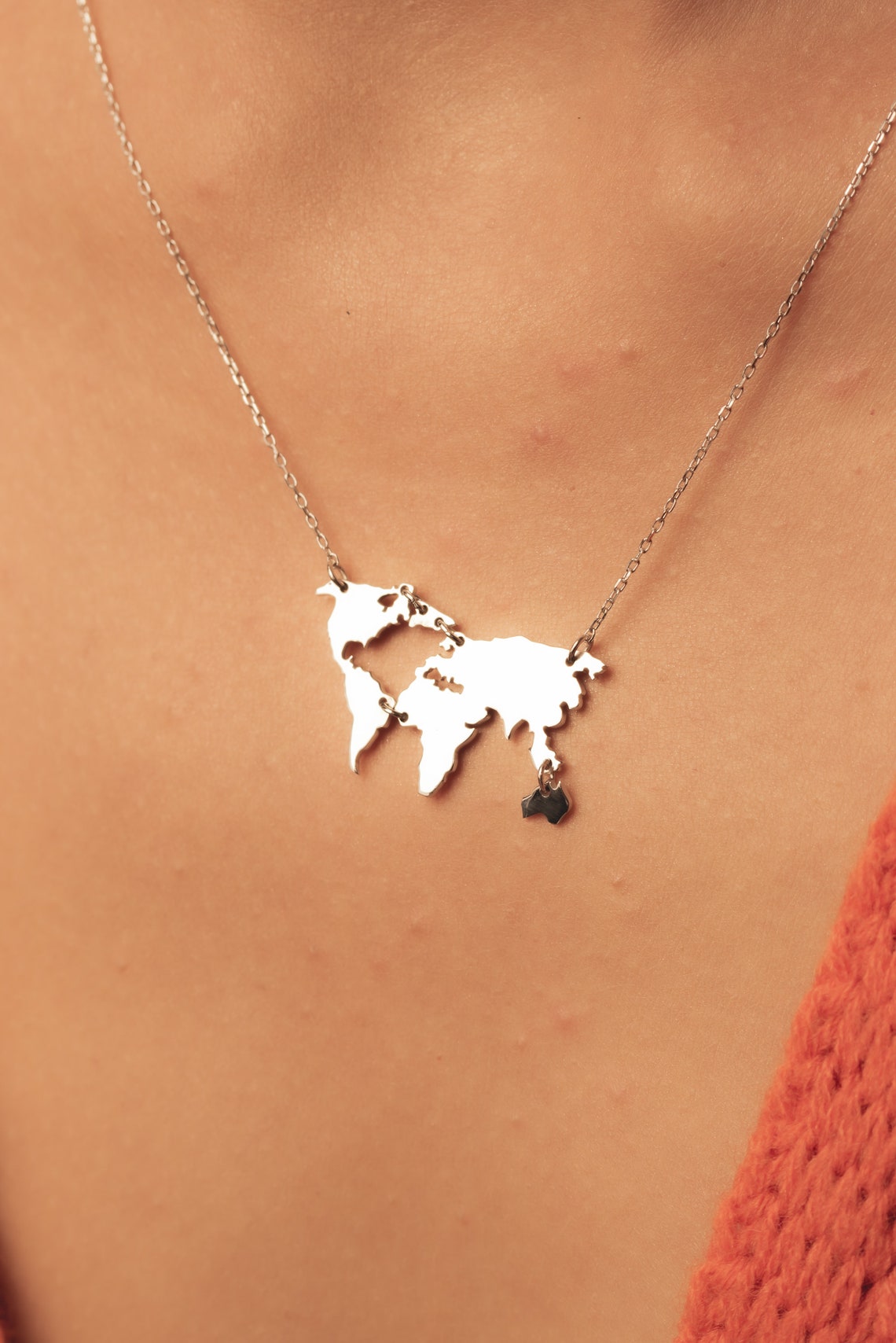 World Map Necklace Global Necklace Earth Necklace Map | Etsy