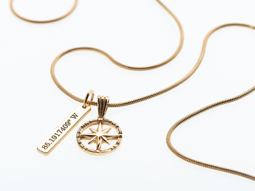 SILVER Custom Compass Necklace - Engraved Custom Necklace for Men ...